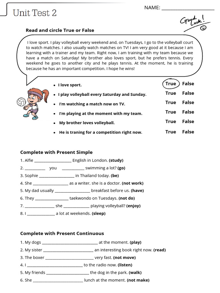 A2 Present Simple vs Continuous Test | PDF