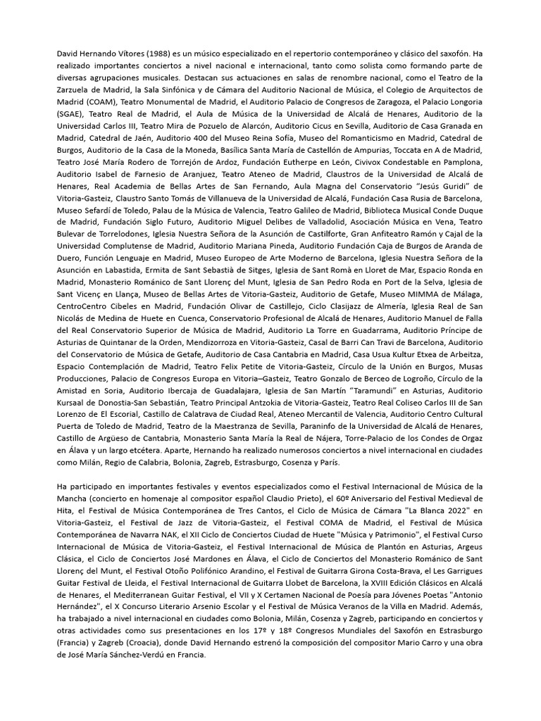 CV Artístico David Hernando Vitores 2024. | PDF