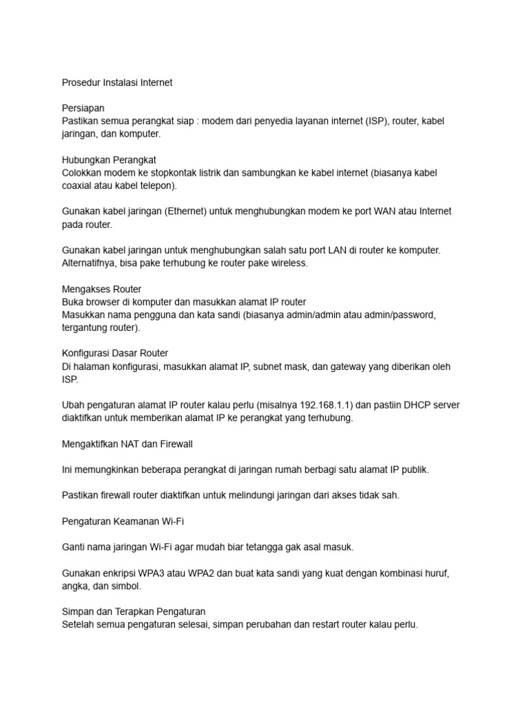 Prosedur Instalasi Internet (Ahmad Yusuf) | PDF