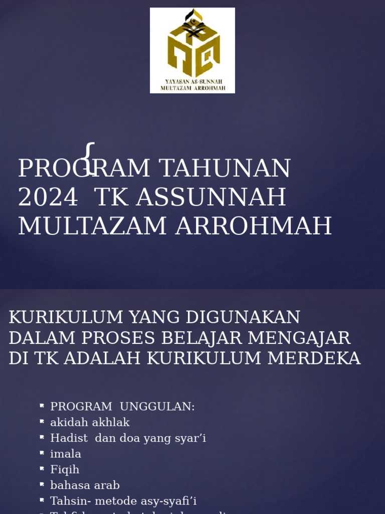 Program Tahunan 2024 TK Assunnah Multazam Arrohmah | PDF