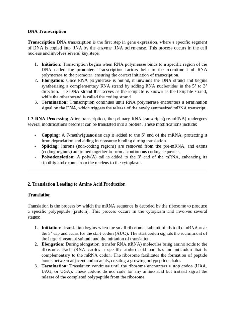 DNA Transcription-Translation | PDF