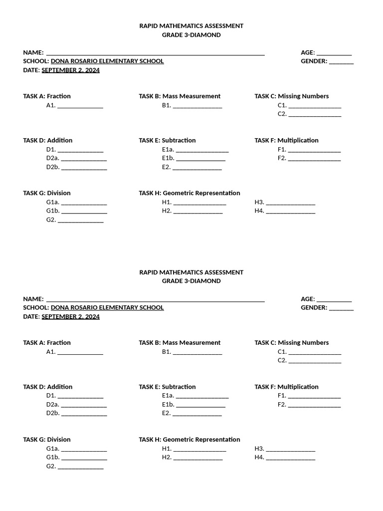 RAPID-MATHEMATICS-ASSESSMENT_ANSWER-SHEET2024-2025 | PDF