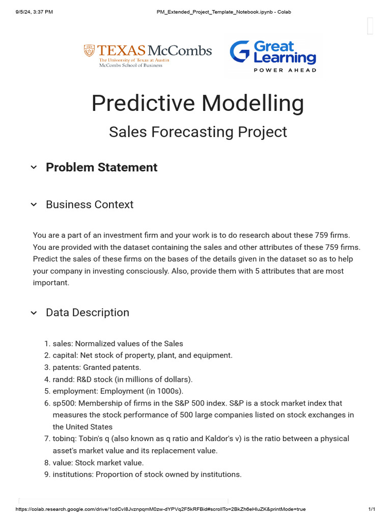PM - Extended - Project - Template - Notebook - Ipynb - Colab | PDF