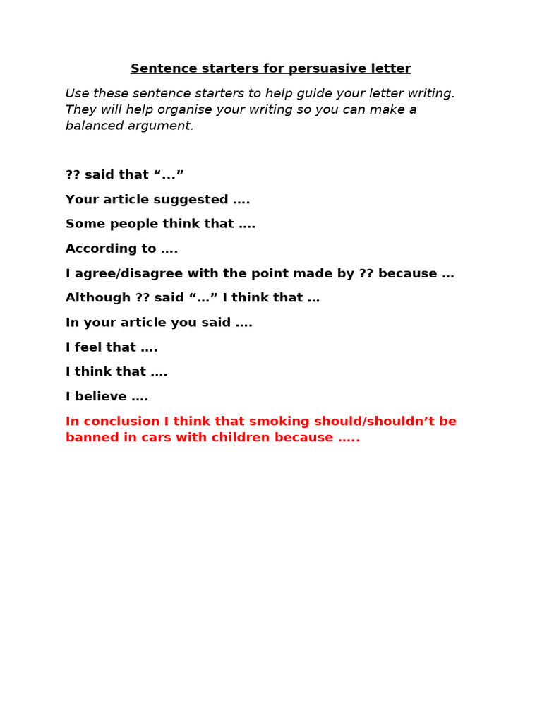 Sentence Starters | PDF