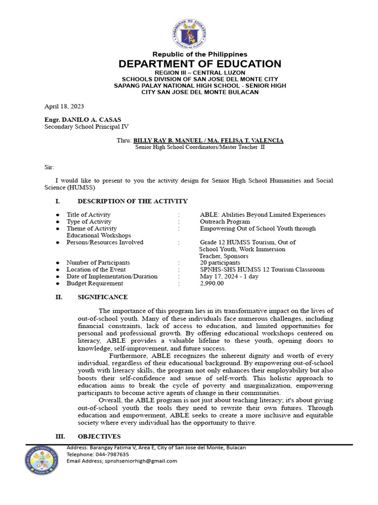 BES Activity Design GROUP 1 1 | PDF