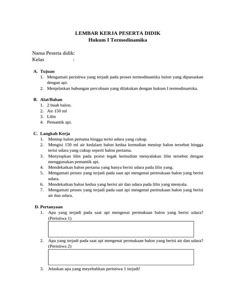 LKPD Hukum I Termodinamika | PDF