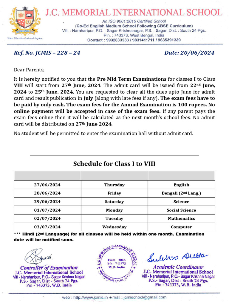 Notice for Pre-Mid Examination 2024-2025 | PDF