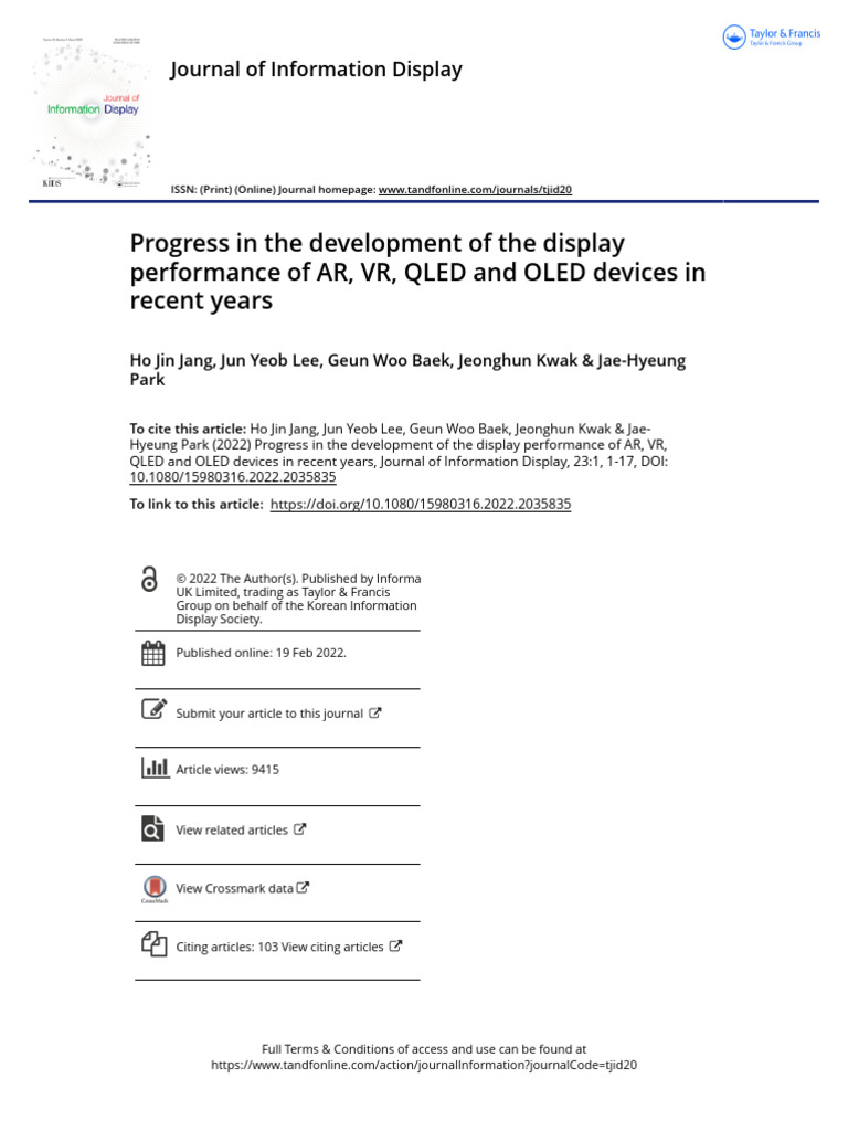 Progress in The Development of The Display Performance of AR VR QLED ...