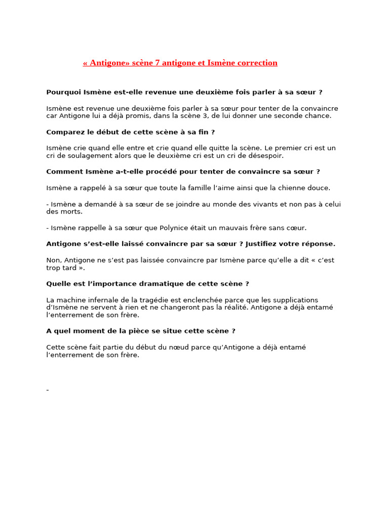 Antigone Scène 7 Antigone Et Ismène Correction | PDF