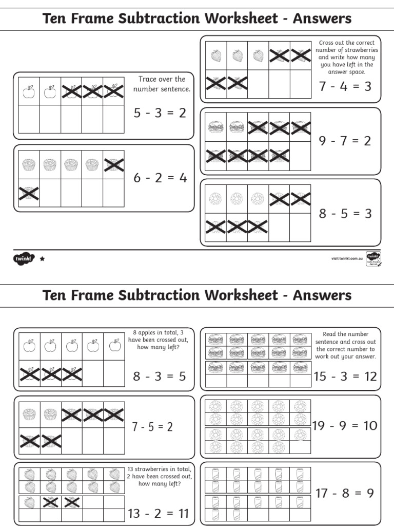 Ten Frames Subtraction Worksheet Answers | PDF