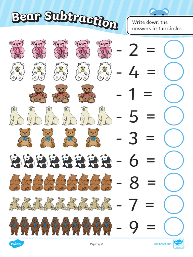 T N 4964 Bear Subtraction Up To 10 and 20 Sheet Ver 2 | PDF