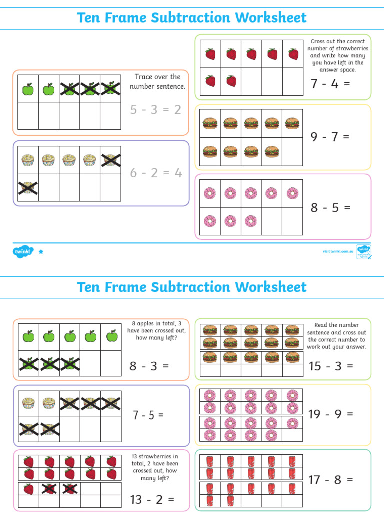 Ten Frame Subtraction Worksheet | PDF