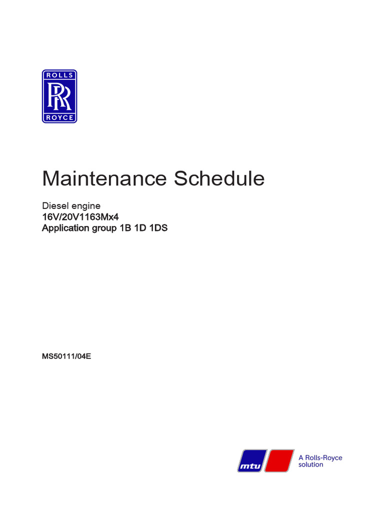 Maintenance Schedule: Diesel Engine 16V/20V1163Mx4 Application Group 1B ...