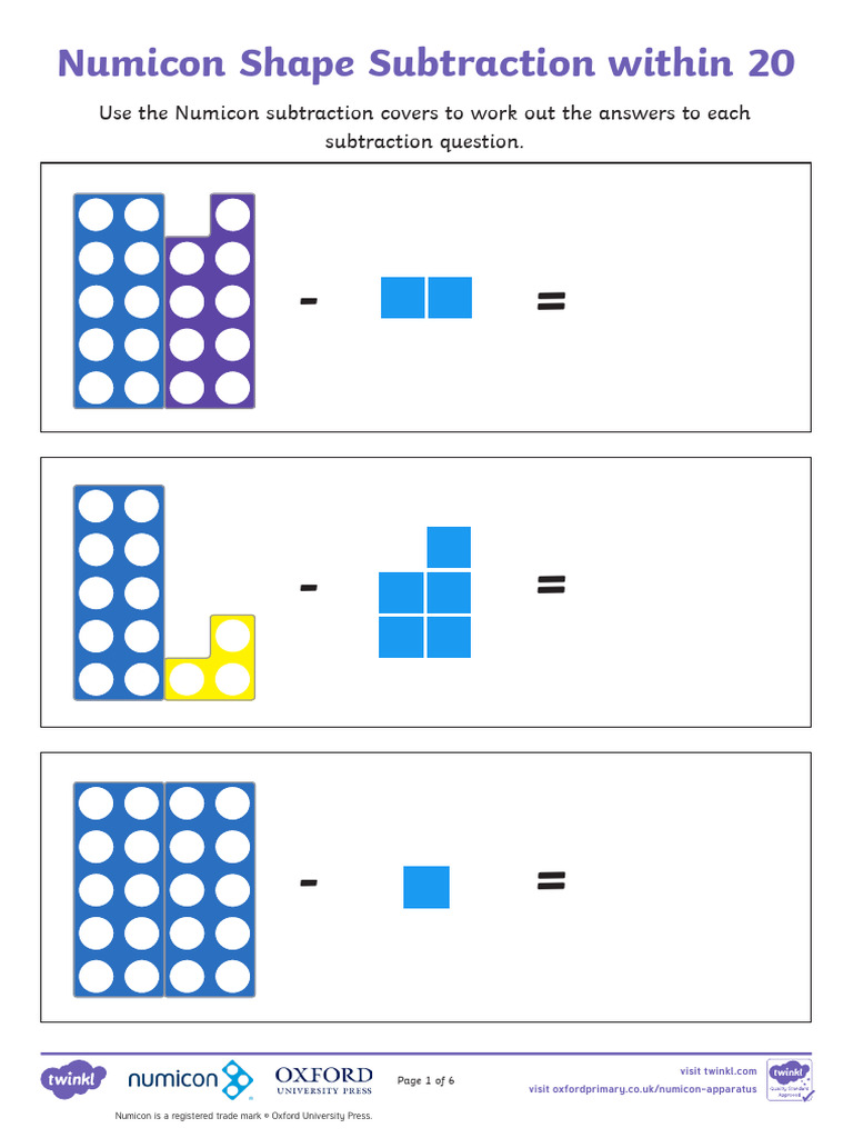 T N 7765 Numicon Shapes Subtraction Within 20 Worksheets (1) - Ver - 1 ...