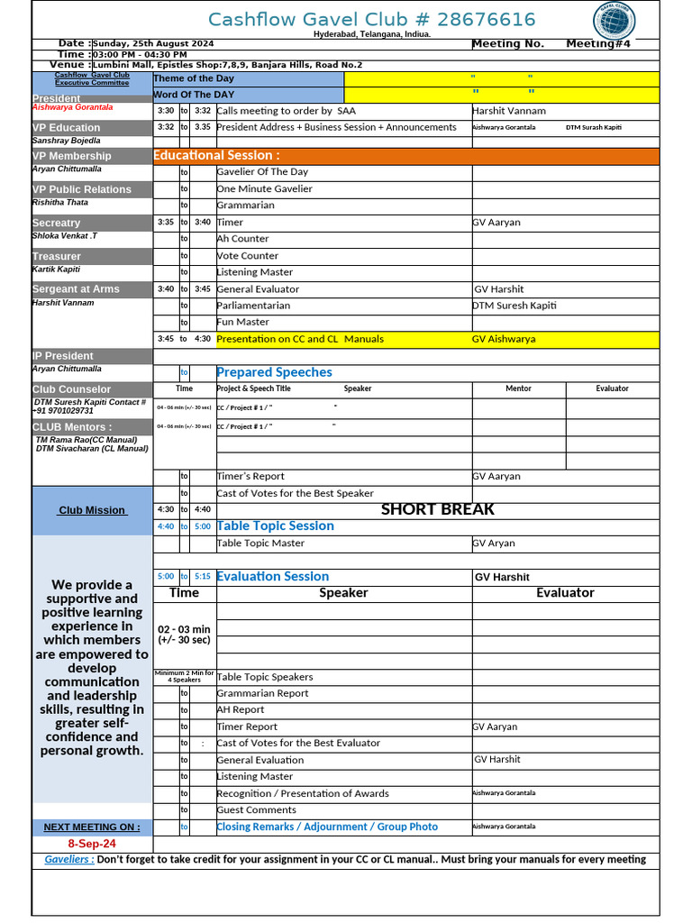 Cash Flow Gavel Agenda | PDF
