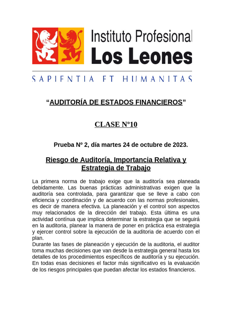 Clase #10 de Auditoría de Estados Financieros | PDF