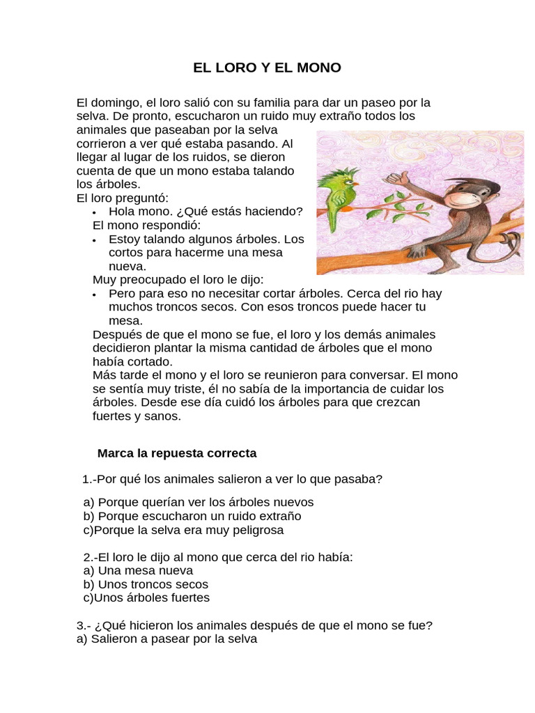 EL LORO Y EL MONO-plan lector-Agosto | PDF