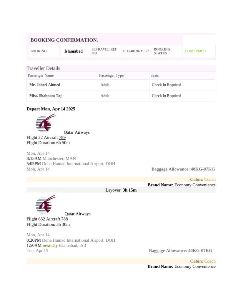 Booking Details | PDF