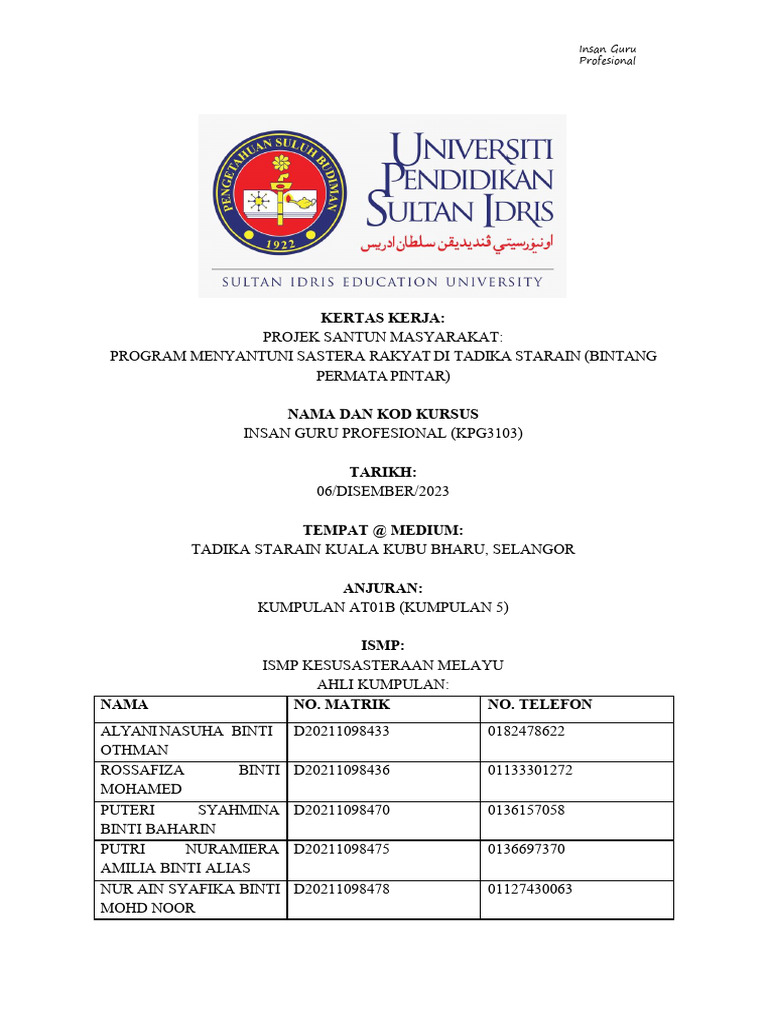 Kertas Kerja Program Menyantuni Sastera Rakyat D | PDF