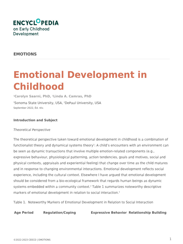 Emotional Development Childhood | PDF