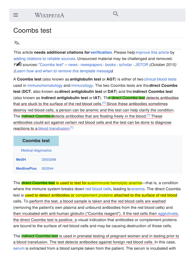 Coomb's Test - Wikipedia | PDF