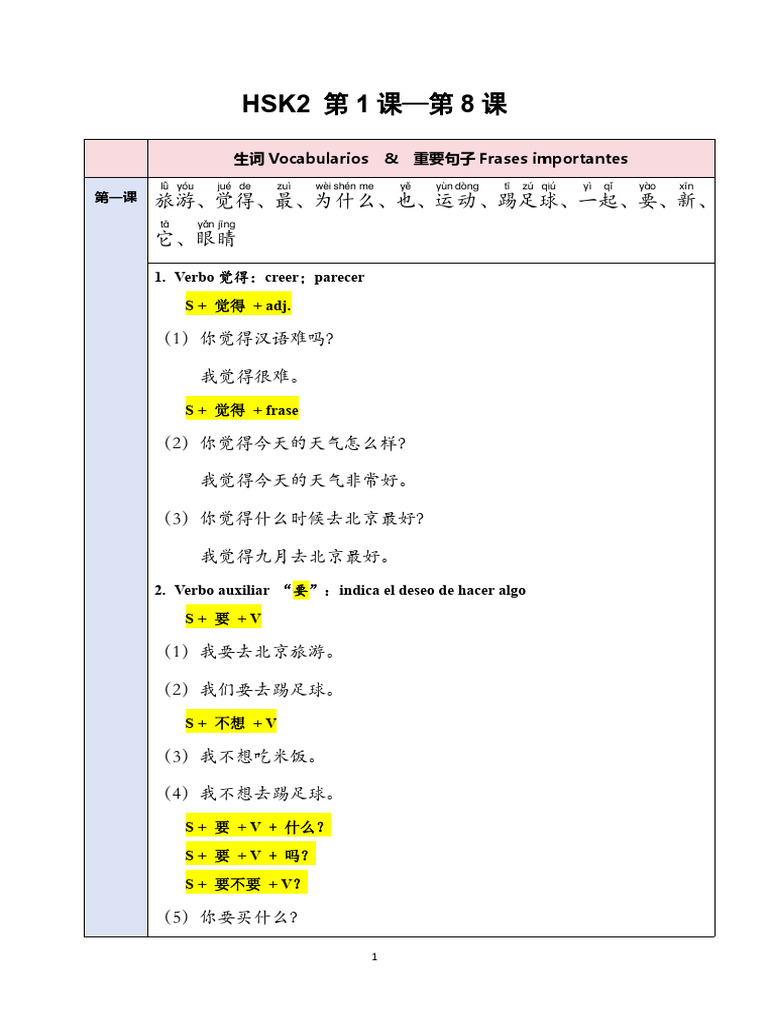 HSK2 第1-6课 | PDF