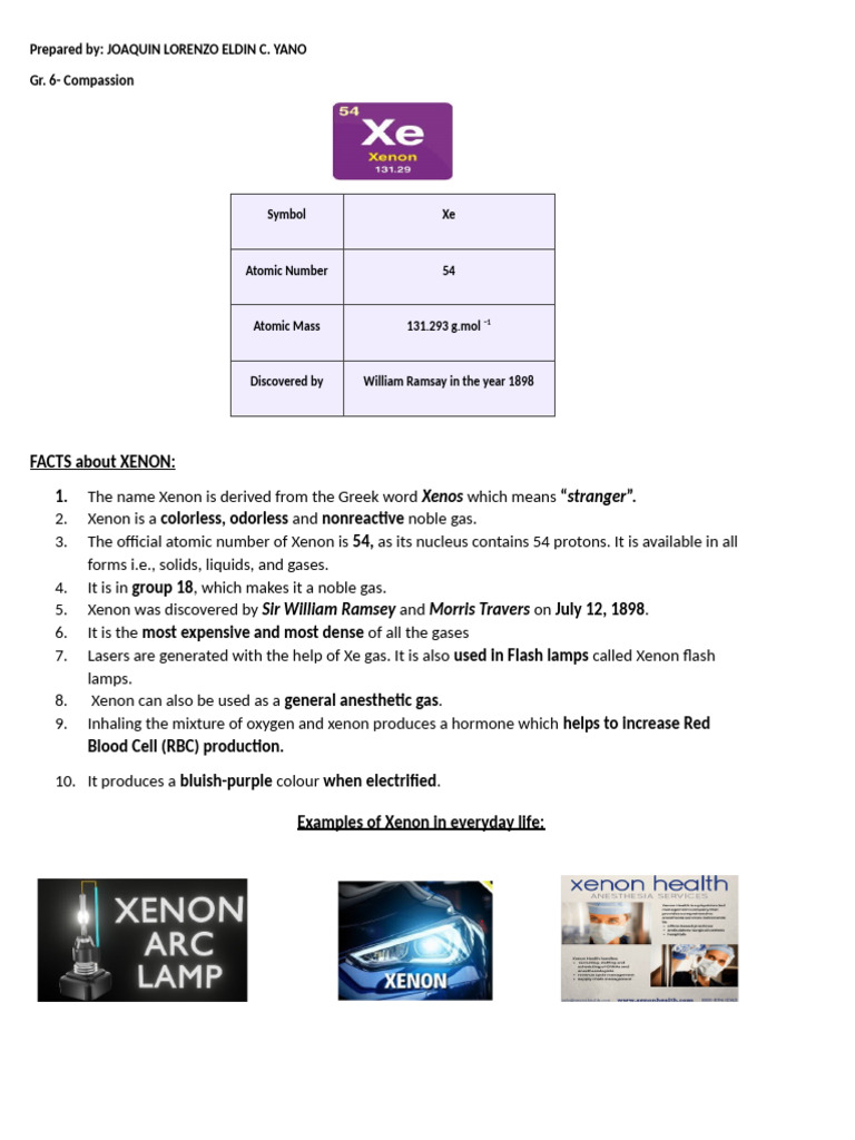 Facts about Xenon | PDF