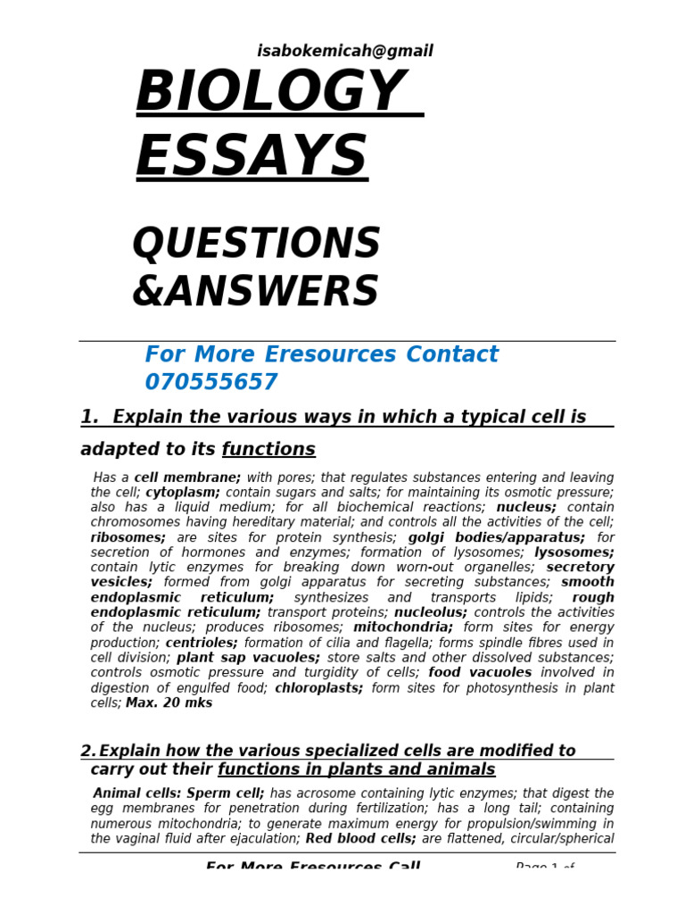 Bio Essays Guide | PDF
