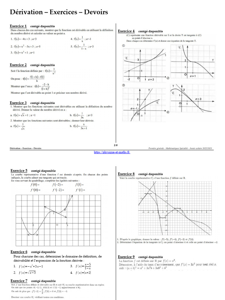 Derivation Exercices | PDF