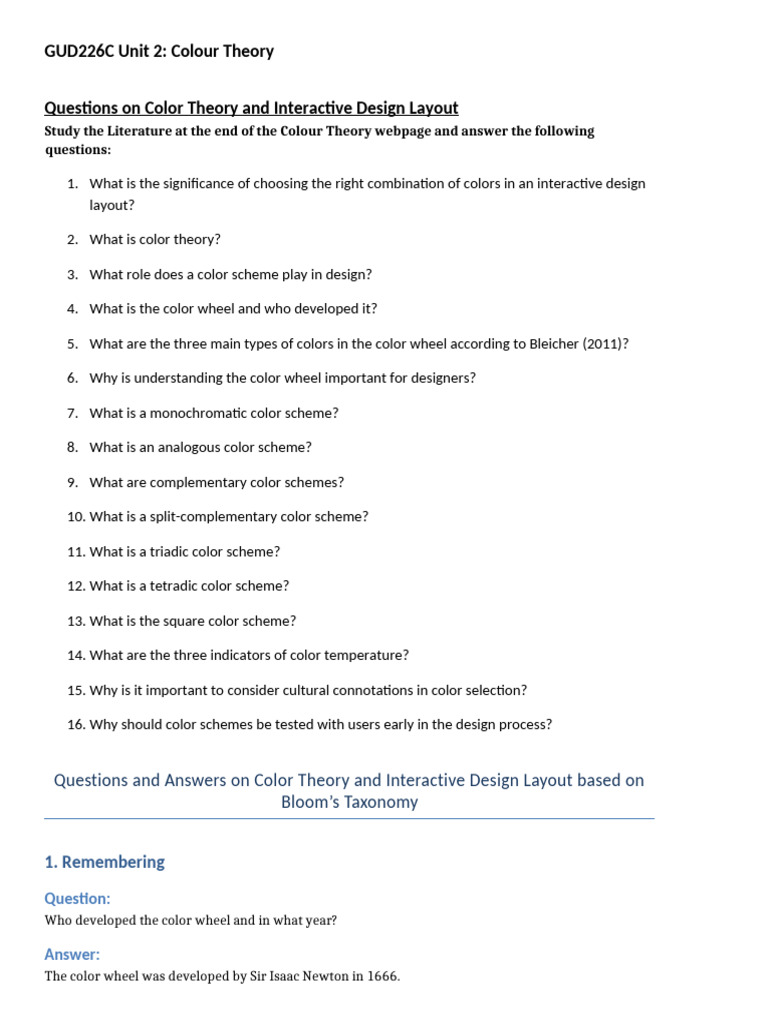 Color Theory Questions | PDF