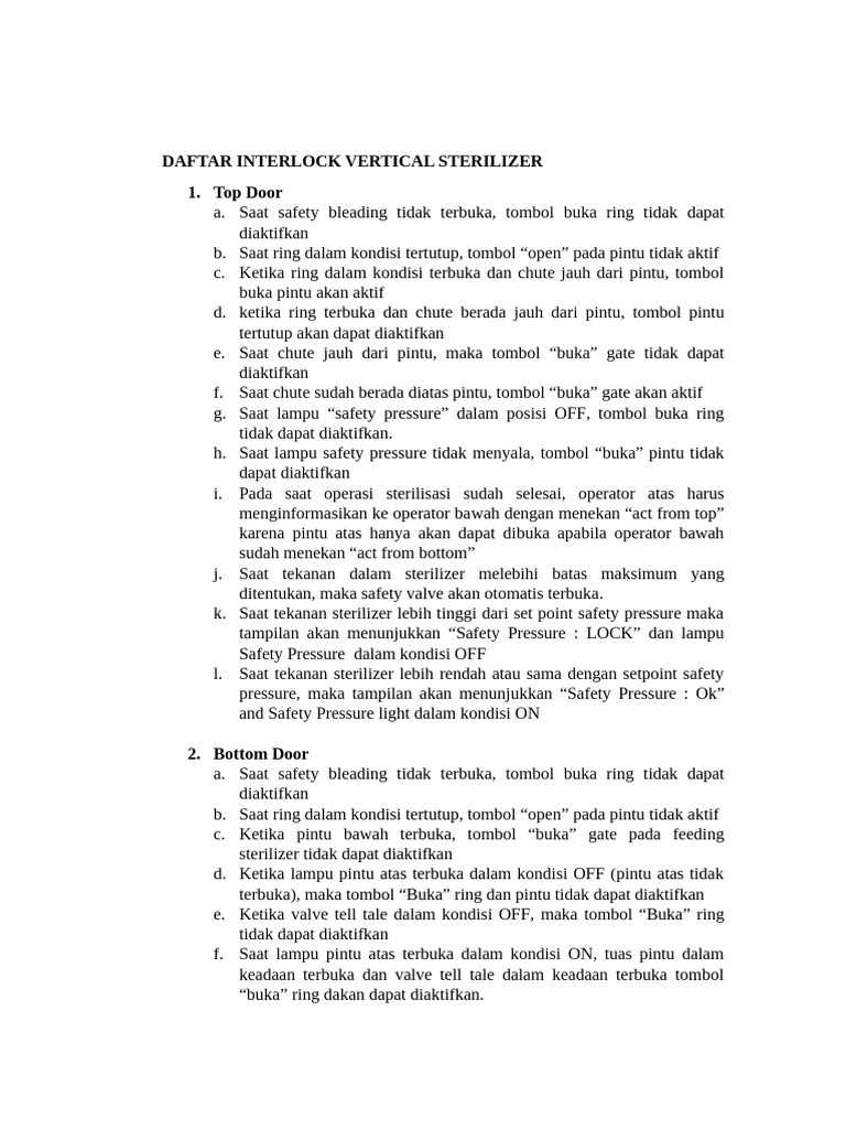 Daftar Interlock Vertical Sterilizer | PDF