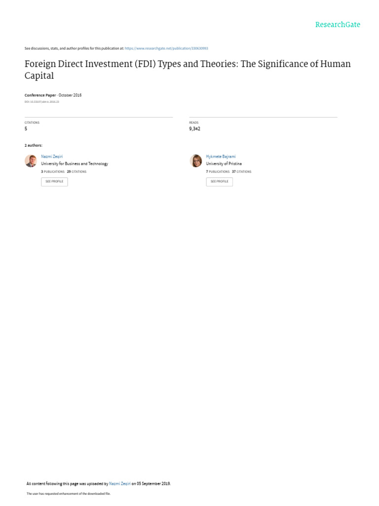 Foreign Direct Investment FDI Types and Theories T | PDF