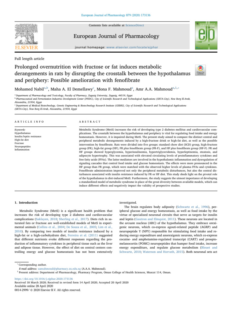 Prolonged Overnutrition With Fructose or Fat Induces Metabolic | PDF ...