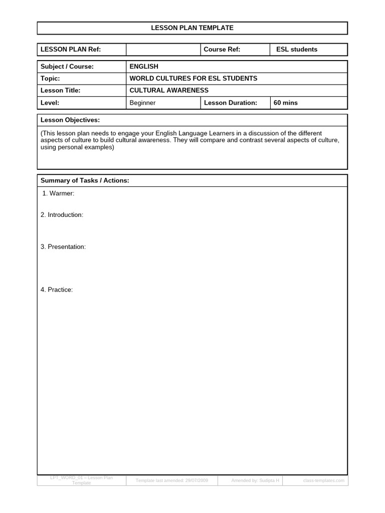 Lesson Plan - TEFL World Cultures For ESL Students | PDF | Foreign ...