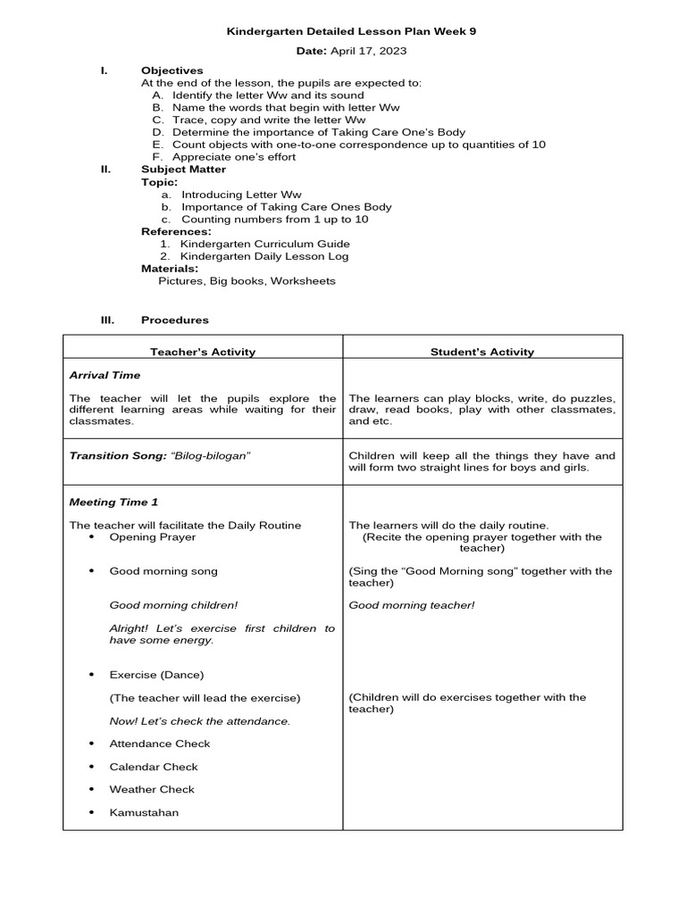Lesson Plan in Kindergarten (Q3-W9-D1) | PDF