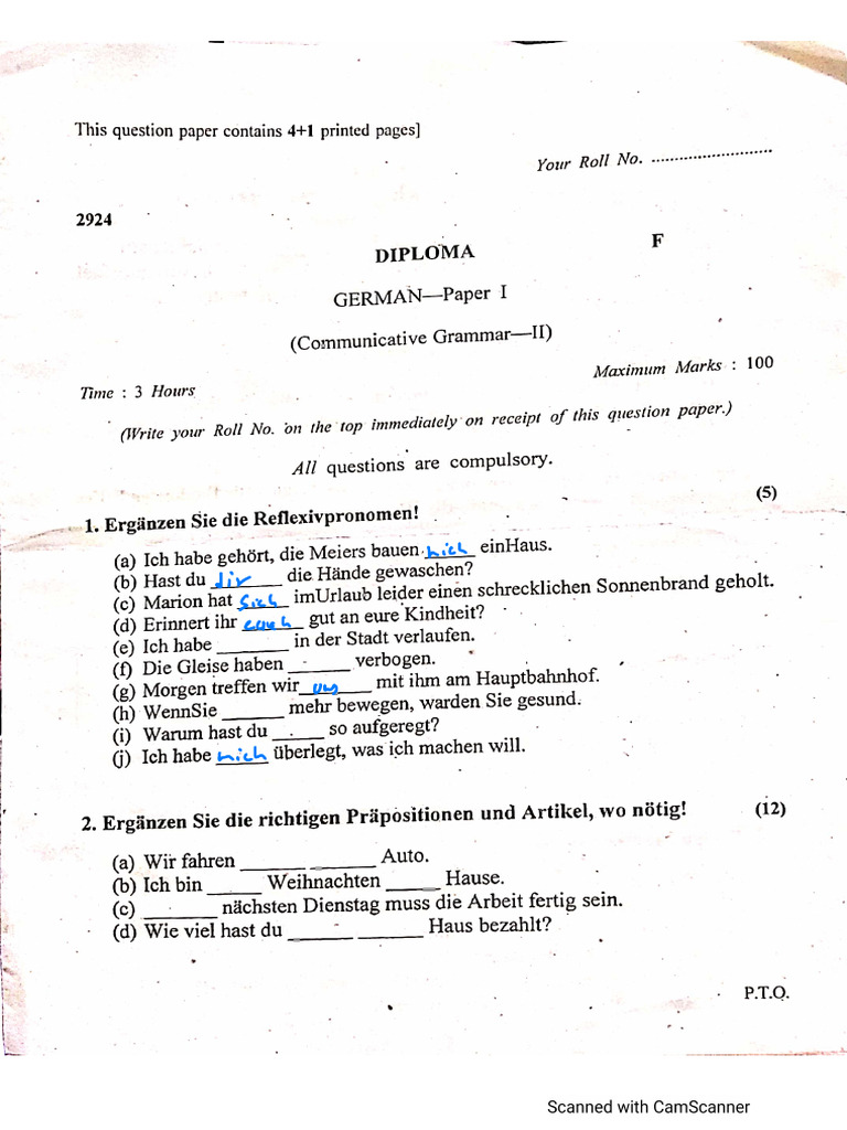 Diploma German Ques Papers | PDF