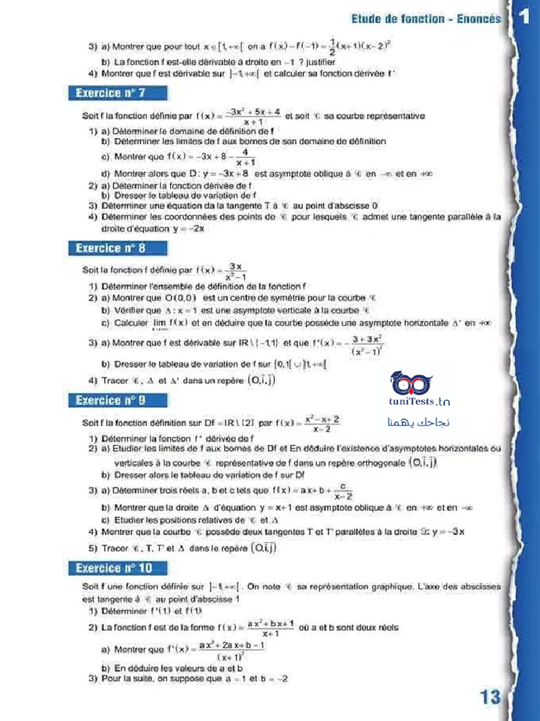 Serie D Exercices - Bac-Maths-Etude de Fonction - 2 | PDF