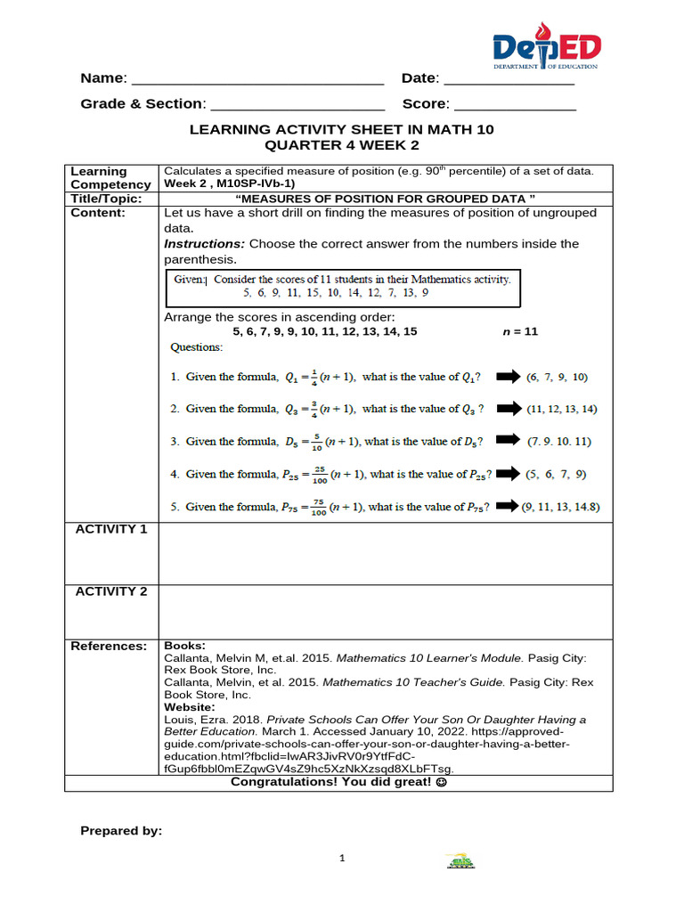 LAS_Math 10 Quarter 4 Week 2 | PDF