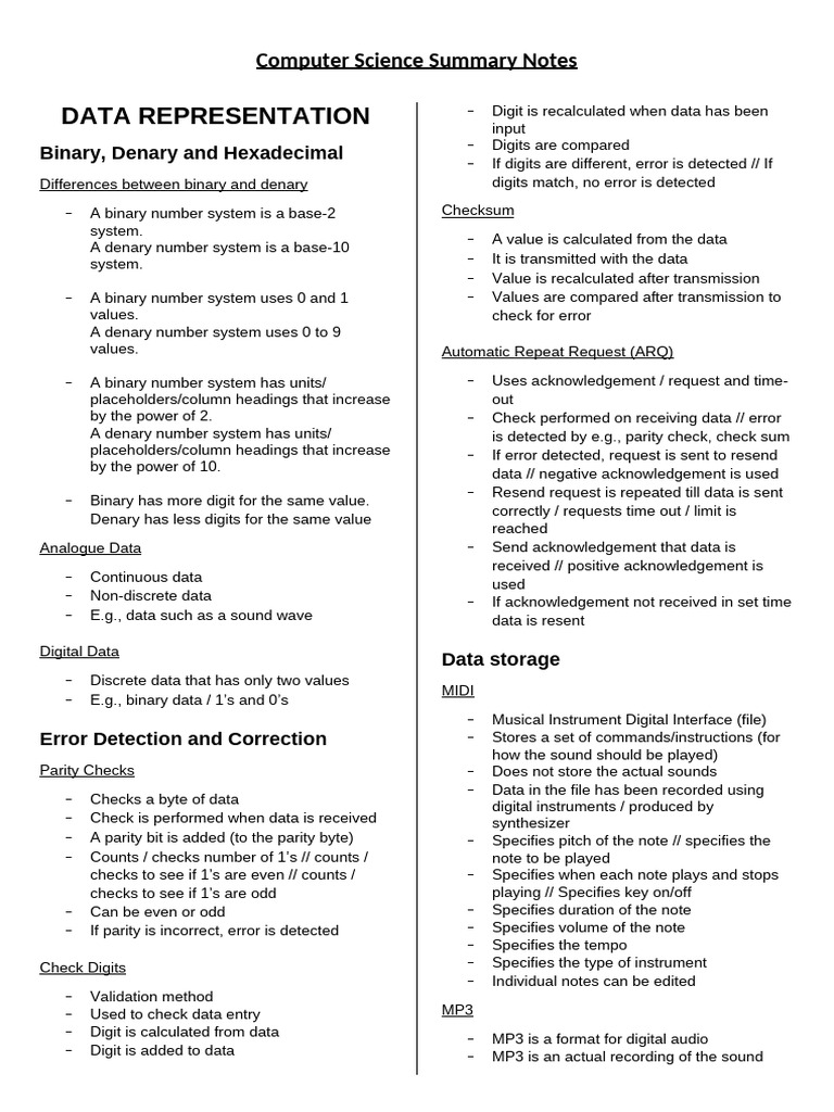 Computer Science Summary Notes databae | PDF