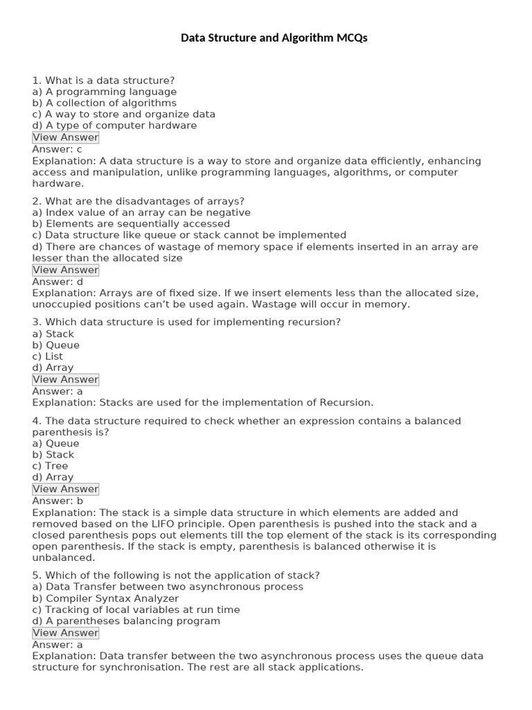 Data Structure and Algorithm MCQs | PDF