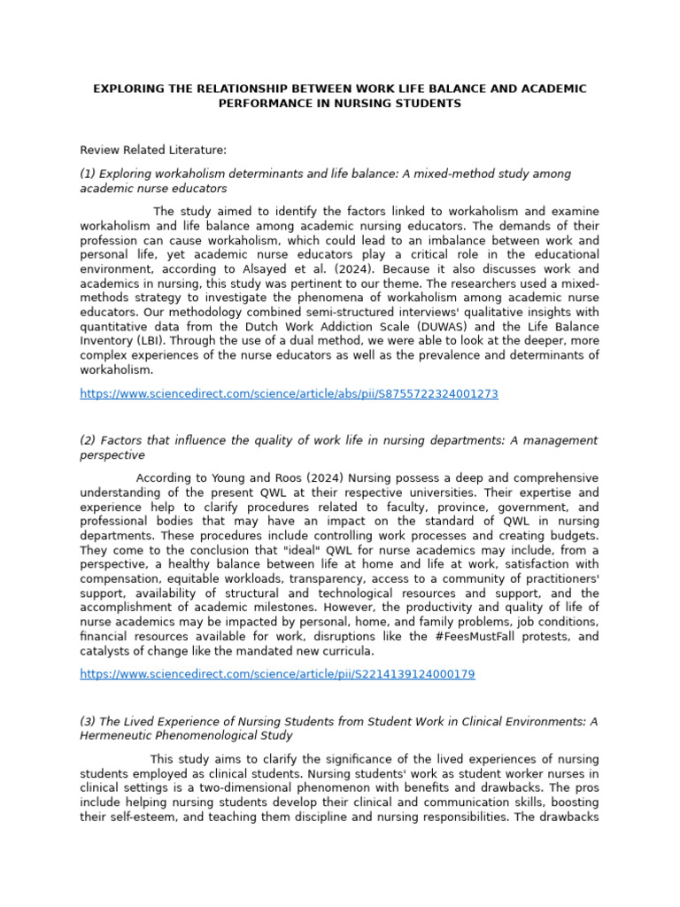 Exploring The Relationship Between Work Life Balance and Academic Performance in Nursing ...
