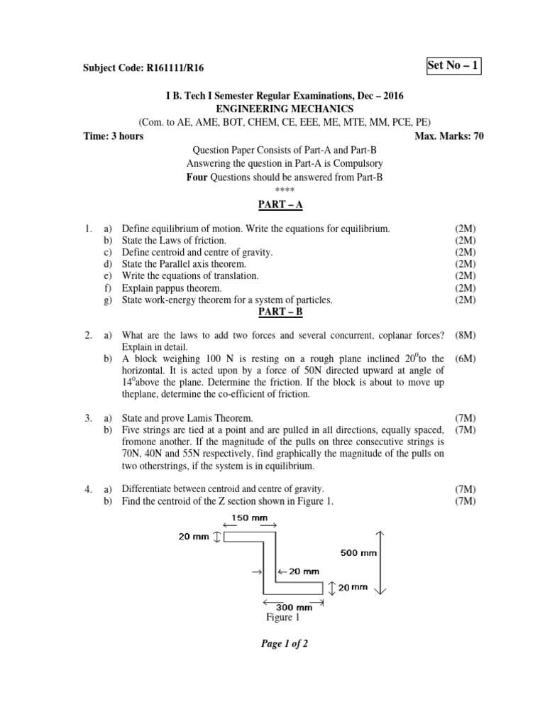 Jntuk 1-1 R16 Q.P Dec 2016 - ENGINEERING MECHANICS | PDF | Force | Mass