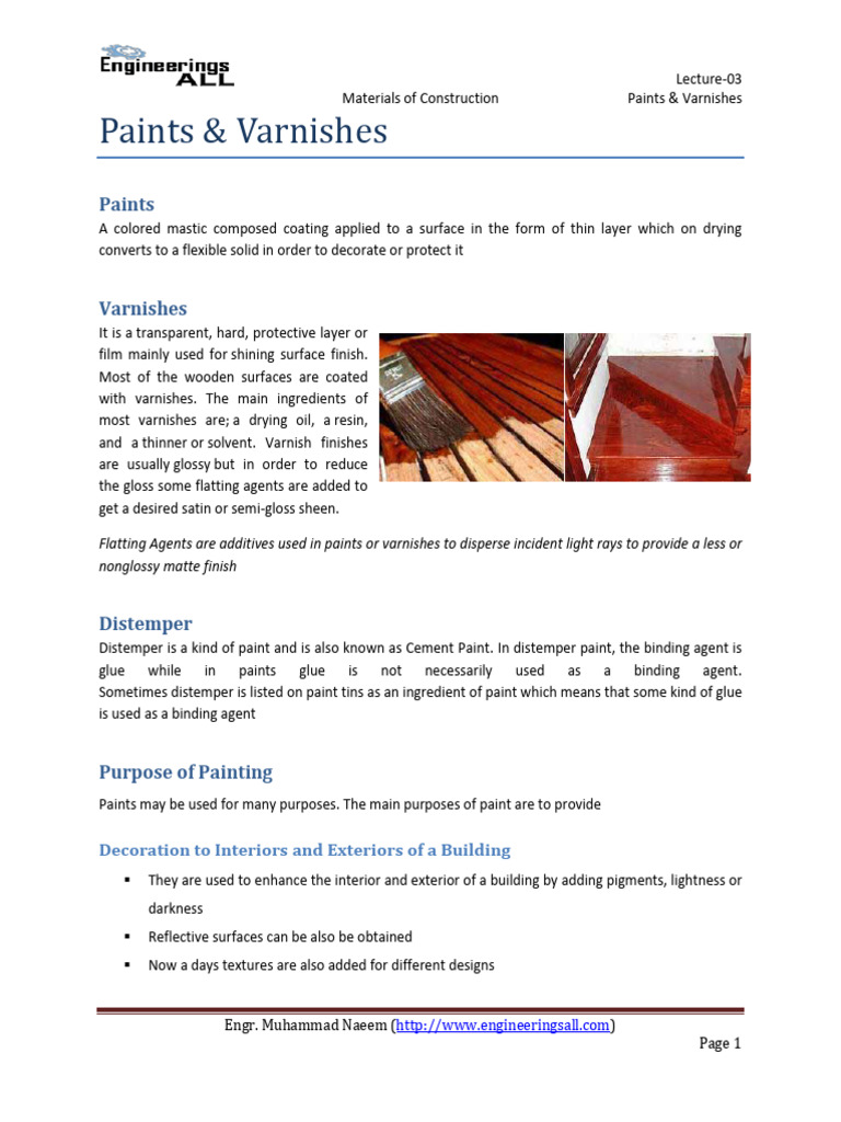 Lecture 03 Paints & Varnishes | PDF