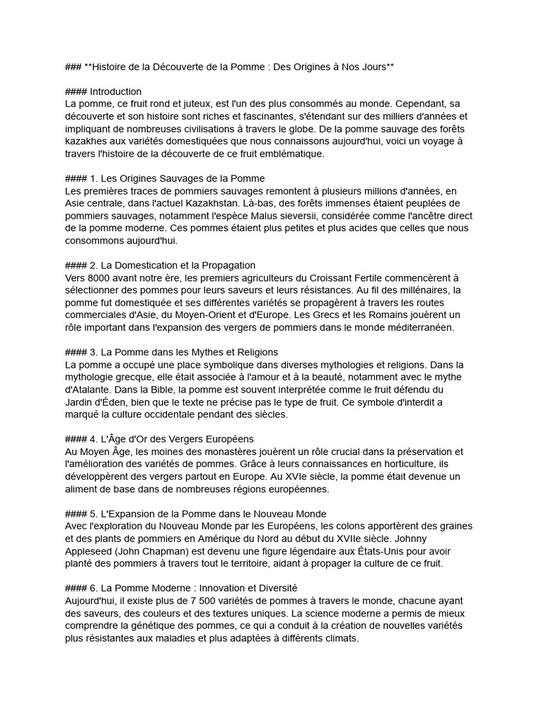 Histoire de La Découverte de La Pomme - Des Origines À Nos Jours | PDF