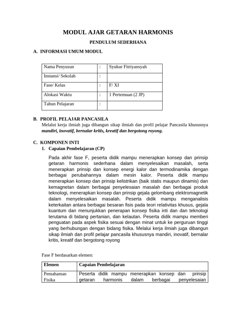 Modul Ajar PBL Pendulum Sederhana - 2 | PDF