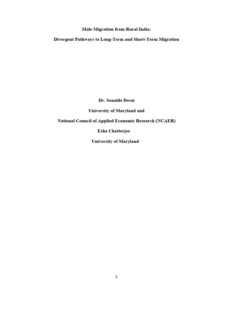 Desai 2016 Male Migration From Rural India-Divergent Pathways To Long ...