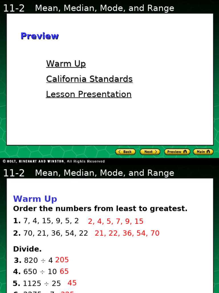 Mean Median Mode Range AVG HOLT | PDF