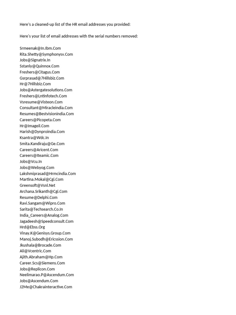 HR Email Addresses | PDF