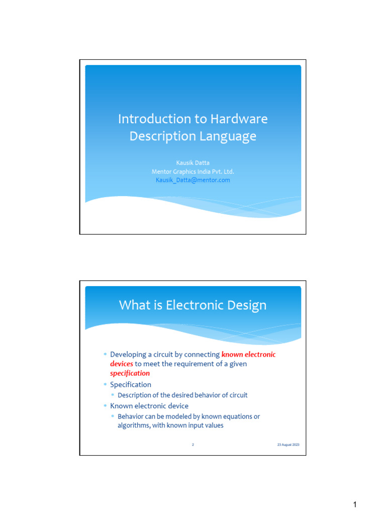 Introduction To Hardware Description Language: Kausik Datta Mentor ...