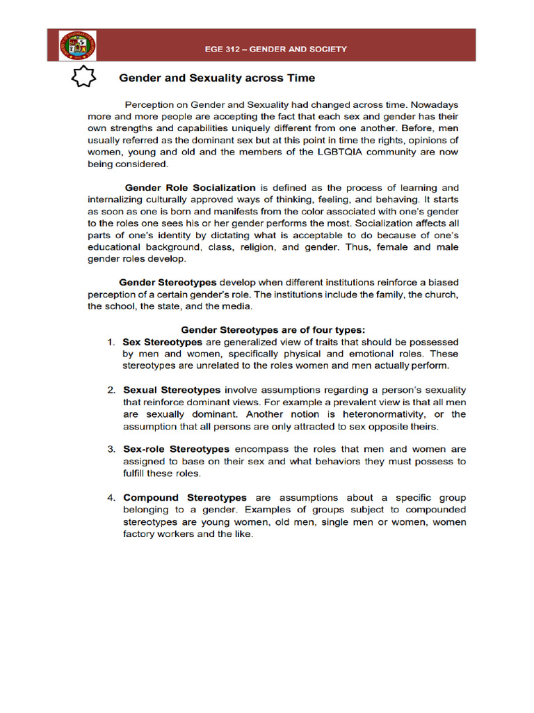 UNIT 1 EGE 312 Gender Society | PDF